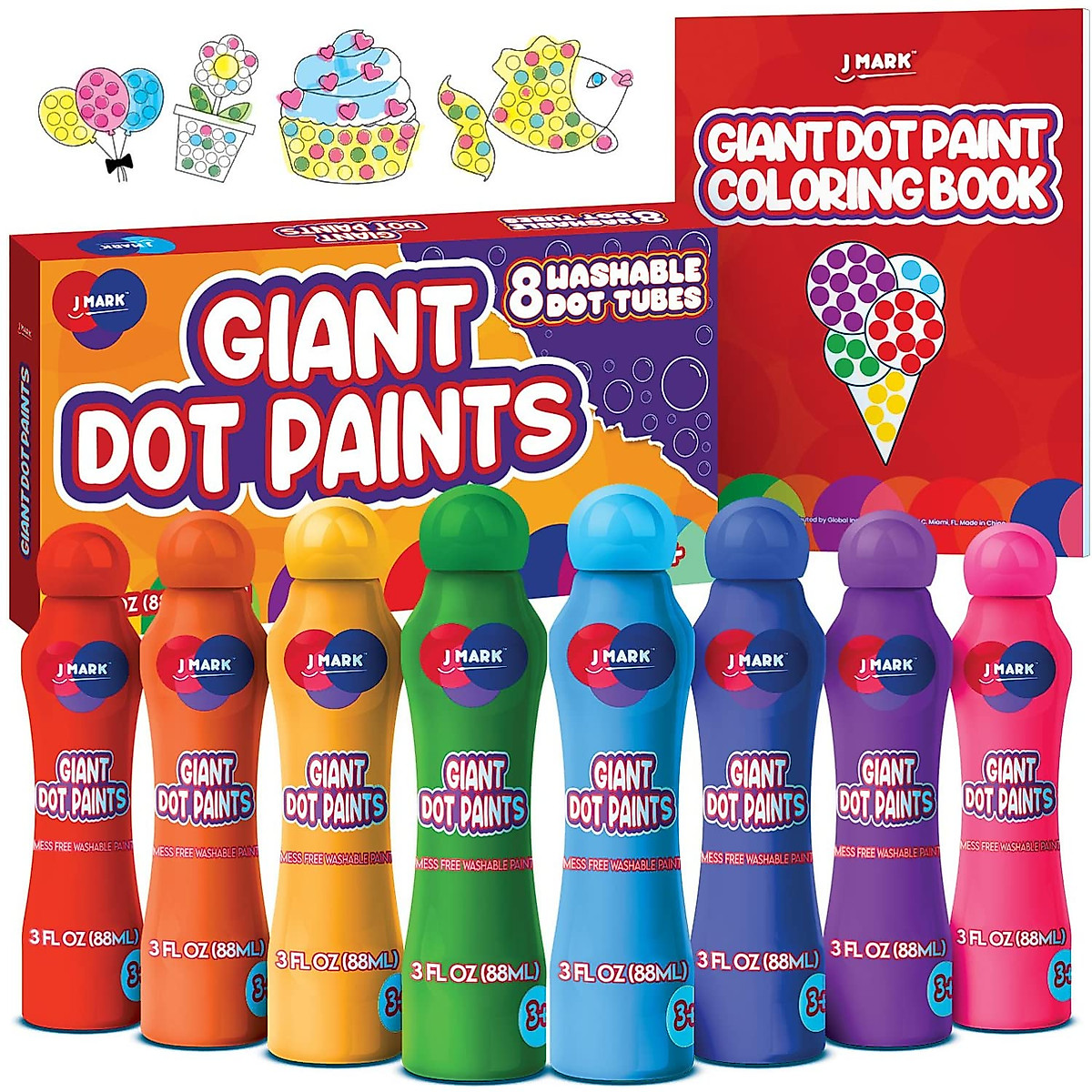 J MARK Jumbo Washable Dot Markers for Toddlers –Dabbers (3 Oz each) with Educational Activity Book – Dot Markers Washable -Easy Grip Bingo Daubers for kids, Arts Crafts Dot Markers for Kids