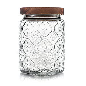 HolaJia Glass Jar with Lid – 24oz Glass Storage Containers – Premium Jars with Airtight Lids for Coffee, Rice, Sugar – Decorative Cookie Jars for Kitchen Counter, Pantry(Begonia flowers)