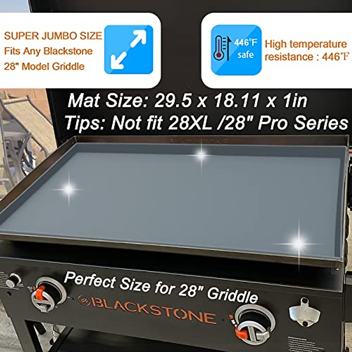 28" Silicone Griddle Mat Fit for Blackstone 28 inch Griddle,28 inch Griddle Cover,Heavy Duty Griddle Silicone Mat 28 inch for Blackstone(Does not fit 28"XL/28" Pro Griddles Series)