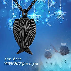 XIUDA Angel Wing Cremation Necklace for Ashes Memorial Urn Pendant Jewelry for Ashes-I'm here WATCHING over you
