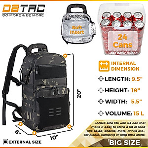 DBTAC Tactical Lunch Backpack, Large Lunch Cooler for Men Women | Backpack Coolers insulated for Work Picnic Travel (Black Camo, 24-Cans)