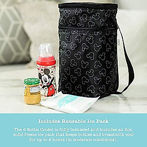 J.L. Childress Disney Baby 6 Bottle Cooler - Baby Bottle & Food Bag - Ice Pack Included - 2 Compartments - Insulated & Leak Proof Bottle Bag - Breastmilk Cooler Bag for Travel - Mickey Black