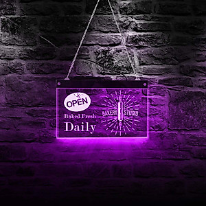 The Geeky Days Baked Fresh Daily Bakery Studio Hanging LED Multi Color Light Neon Sign Bake Shop Open Sign with Custom Bakery Store Name Baker Kitchen Art Wall Decor