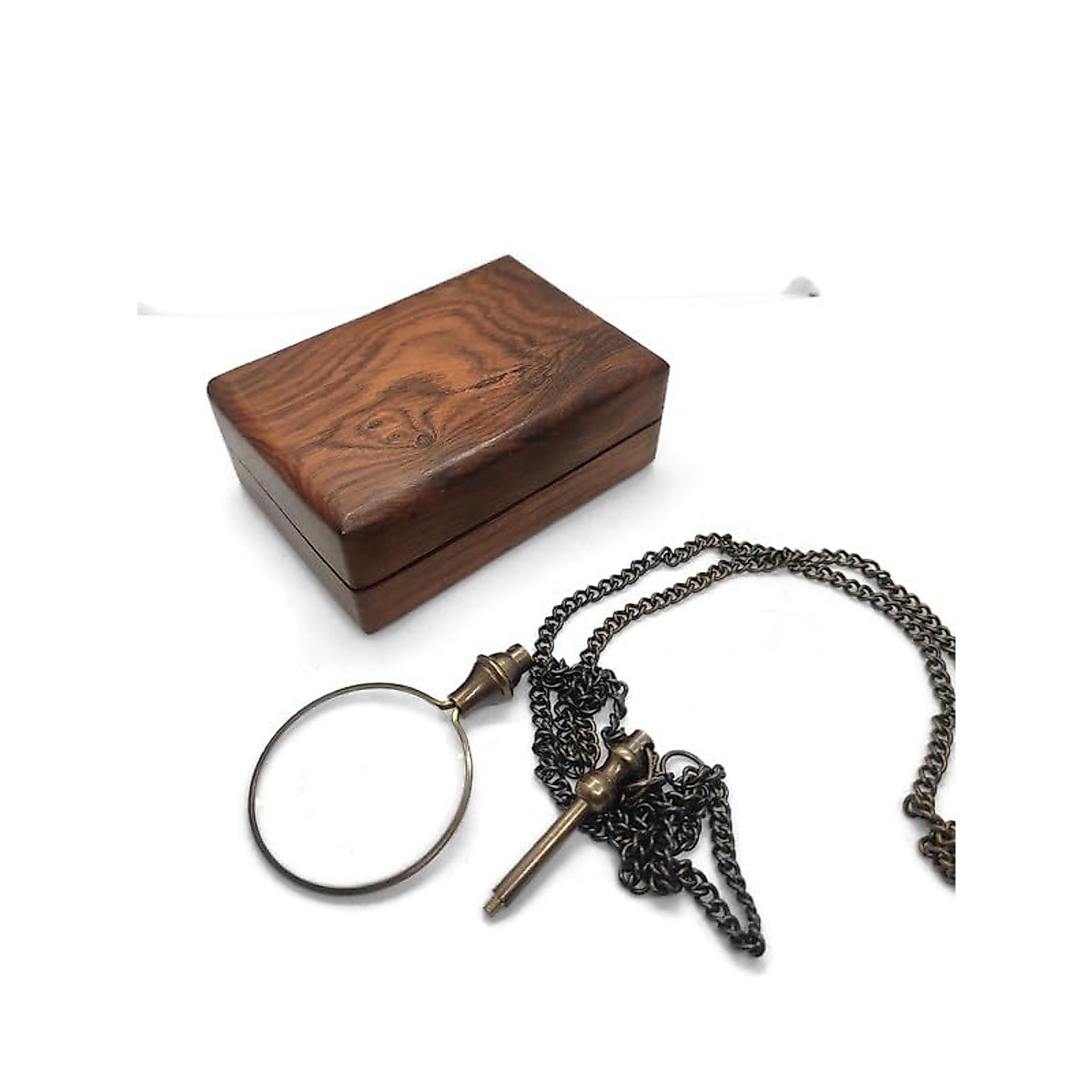 WAVE NAUTICAL Portable Handled Loupe Monocle for Library 10X Magnifiers Antique Brass Chain Necklace with 40mm Diameter Glass Magnification Lens Pendant Round Magnifying Optical Magnifier