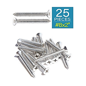 IMScrews 25pcs #8 x 2" (50mm) Stainless Flat Head Phillips Wood Screws 18-8 (304) Stainless Steel Countersunk Self Tapping Screws