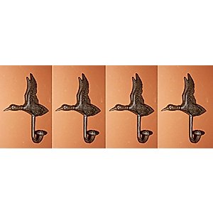 Cast Iron Home Decor Collectibles Duck Hunter Set Mudroom Duck Coat Hat Hooks, Set of 4