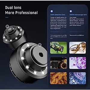 Digital Microscope, 0X-2000X Biological Microscope, WiFi ＆ USB Connection with Dual Lens, 11 LEDs, iOS ＆ Android Windows MacOS Compatible, for School Laboratory Home Education