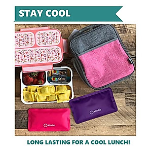 Soft Ice Packs for Lunch Box, Bags, Bento Boxes, 4 Pack, Slim Reusable and Refreezable Pouches for Kids Girls Adults, Travel, School, Work, or Camping, Long Lasting Cold, Flexible | Pink Purple