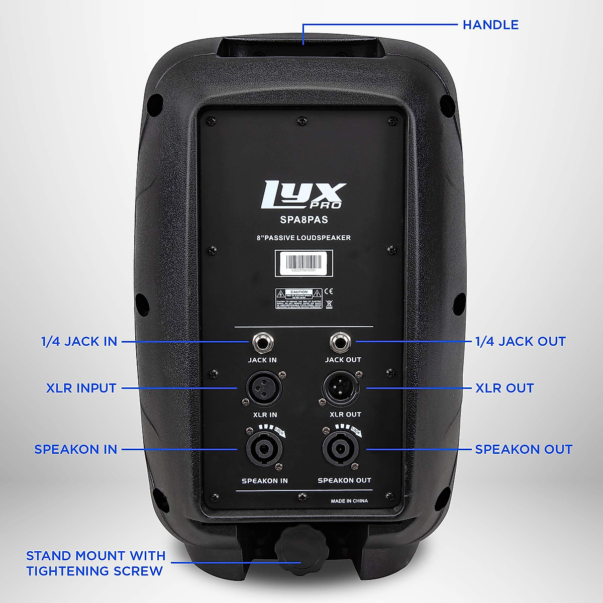 LyxPro 8" Inch Passive DJ PA Speaker System XLR,1/4,Speakon, Connections Daisy Chain Compatible, 8 Ohm, Lightweight, Stand Mountable,