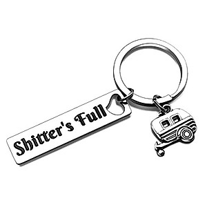 isiyu Mens Stocking Stuffers for Adults Shtter's Full Funny Keychain Gifts Christmas Stockings Stocking Stuffers for women men Happy Camper RV Camping gifts Accessories (Silver)