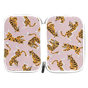 High Capacity Zipper Pen Pencil Case Organizer Cute Tigers On Pattern Multi-Functional Stationery Pencil Pouch Holder Colored Pencil Bags Pencil Box for School Office Student Teen Boy Men Adult Gift