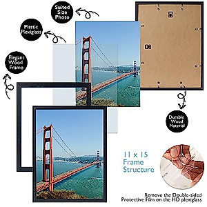 HEYTUYA 11x15 inch Picture Frame Black for Wall Hanging, Poster Frame, Wood Wall Gallery Photo Frame with Durable Shatter Resistant Plexiglas, Black