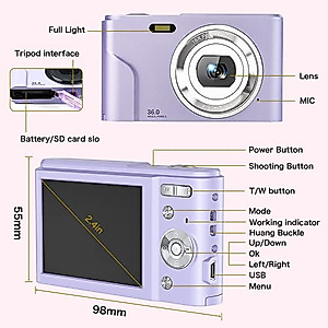 Digital Camera for Kids Boys and Girls - 36MP Children's Camera with 32GB SD Card，Full HD 1080P Rechargeable Electronic Mini Camera for Students, Teens, Kids(Purple)