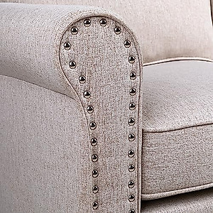 Finnhomy 55'' Fabric Loveseat with Square Armrest Mid-Century Modern Small Sofa Couch Upholstered Love Seat for Living Room, Bedroom, Apartment Small Spaces (Off White)