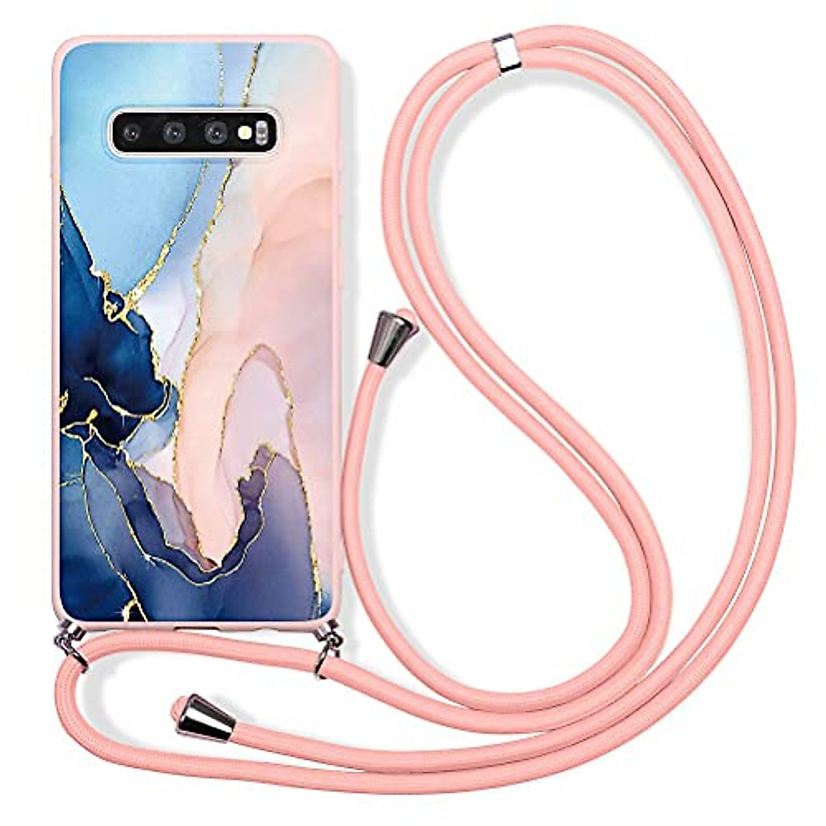 Pnakqil Compatible with Samsung Galaxy S10 Plus Case 6.4 inch, Crossbody Adjustable Necklace Lanyard with Fashion Pattern Design Soft Pink TPU Shockproof Protective Case for Samsung S10 Plus, Marble
