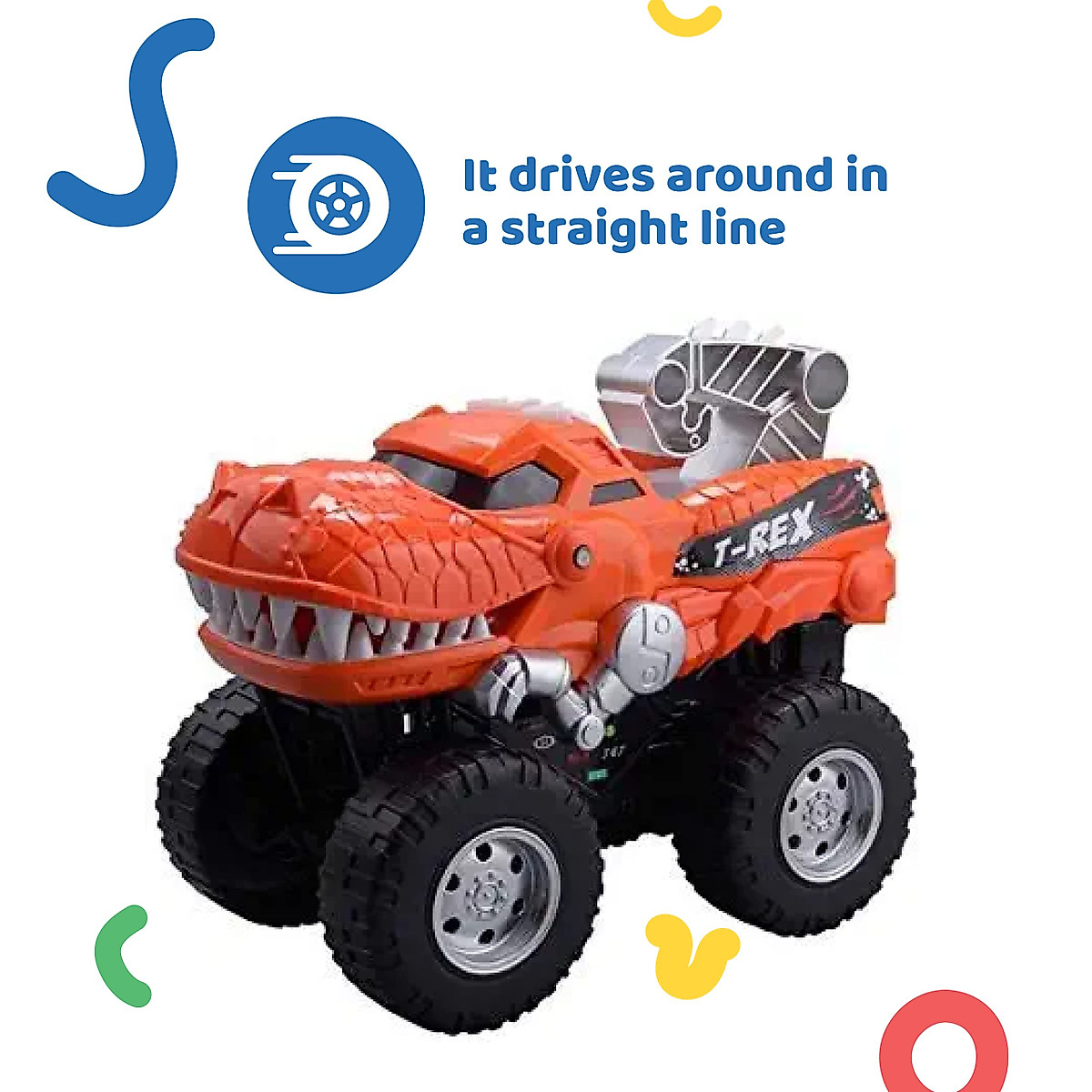 BUILD ME Dazmers Dino Monster Truck - Motorized T-Rex Monster Truck for Kids 3 Years and Up - Roars and Lights Up - Big Dinosaur Truck Toy - Durable 10" Long Monster Truck for 3 Year Old Boys