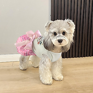 Idepet Dog Dress Love You Mom, Mother's Day Dog Dresses Puppy Skirt Pet Apparel Daisy Sleeveless Holiday Clothes for Small Dogs Girls and Cats, Pink Plaid, Medium