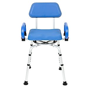 iLIVING ILG-638 Swivel Pivoting Shower Chair for Bathtub and Shower with Padded Seat, Back and Arms, and Adjustable Height , Blue