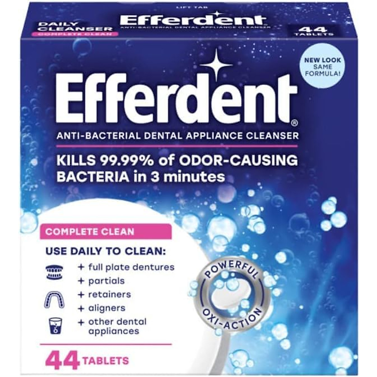 Efferdent Retainer & Denture Cleaner Tablets, Complete Clean, 44 Count, (Pack of 16)