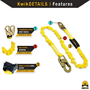 KwikSafety - Charlotte, NC - RATTLER [2 PACK] Internal Shock Absorber Single Leg 6ft Safety Lanyard OSHA ANSI Fall Arrest Protection Equipment Snap Hooks Construction Arborist Roofing