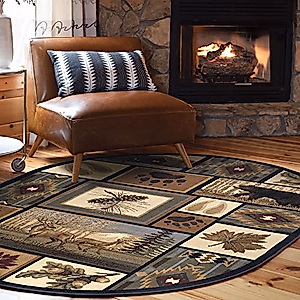 Northern Wildlife Multi-Color Oval Area Rug 4x6 - Area Rugs for Living Room and Bedroom - Rustic Indoor Carpet for Farmhouse, Cabin, Lodge (Not Round) - Alformbras para Salas