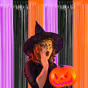 FOIMAS 3 Pack Halloween Tinsel Foil Fringe Curtain,3.3x6.6ft Black Orange Purple Tinsel Fringe Streamers Photo Booth Prop for Halloween Party Decoration Back Drop