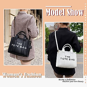 LooriGooya The Tote Bags for Women, Black Leather Tote Bag with Zipper Sturdy Cute Handbag, Tote Purse Crossbody Hand Bag for Work, School and Travel