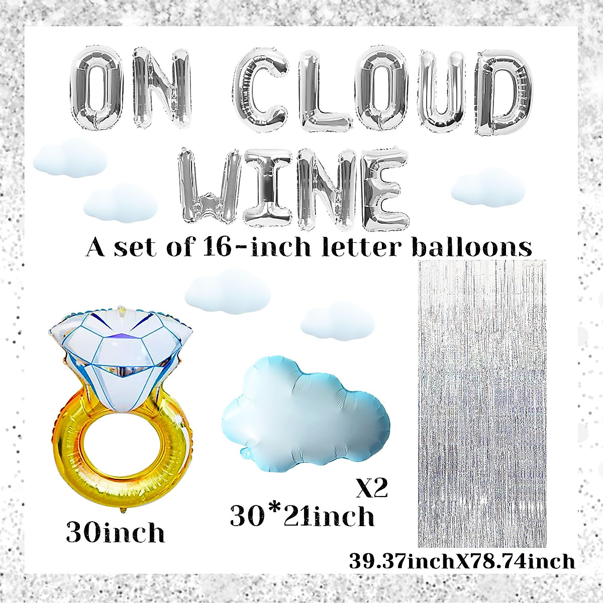 LaVenty On Cloud Wine Balloon Banner Bubbly Bar Banner Mimosa Bar Decorations Vino Bachelorette Party Bridal Shower