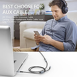 KOOPAO 3.5mm Headphone Extension Cable, [2 in 1] Hi-Fi Sound 3.5mm Male to Female Stereo Audio Cable Extension Cord for Phones, Headphones, Speakers, Tablets, PCs, MP3 Players and More (4FT/1.2M)