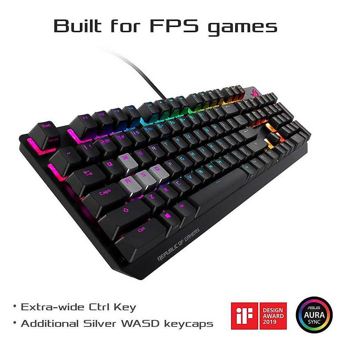 ASUS RGB Mechanical Gaming Keyboard - ROG Strix Scope Deluxe | Cherry MX Silent Red Switches | 2X Wider Ctrl Key for FPS Precision | Gaming Keyboard for PC