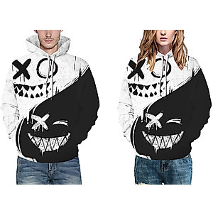 Chaos World Men's Novelty Hoodie Long Sleeves 3D Funny Graphic Print Sweatshirt Pullover(X-Large,2 Black White)