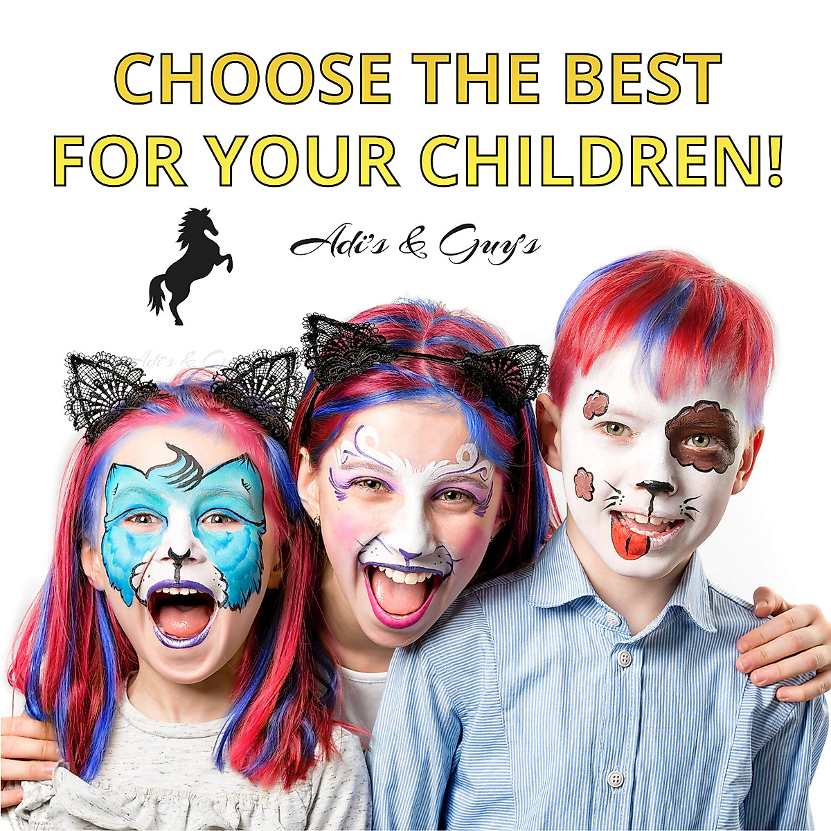 ADIS&GUYS Face Painting Kit For Kids - 20 Water Based, Quick Dry, Non-Toxic Sensitive Skin Paints, 3 Glitters, 2 temporary hair chalks combs, 3 Paint Brushes, 40 Stencils, 2 Tattoos Sheets , Face Painting Book 20 Face Paint kit 20 Face Paint kit