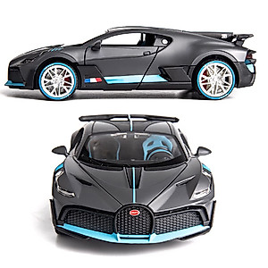 WAKAKAC 1/24 Bugatti Divo Model Car Alloy Diecast Pull Back Toy Vehicle with Light and Music Supercar Toys for Toddlers Kids Children Gift (Gray)