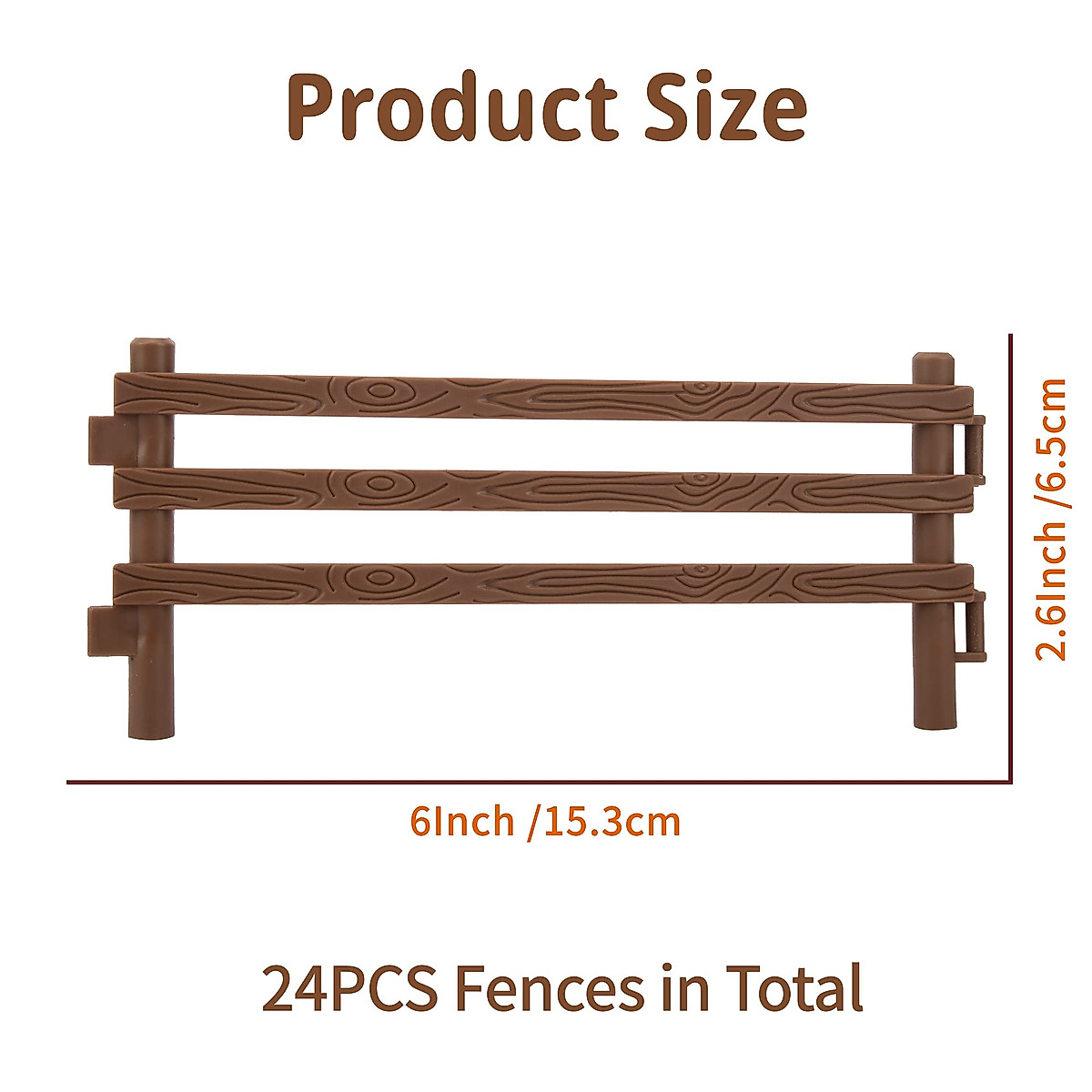 Toymany 24PCS Plastic Corral Fencing Playset Accessories for Farm Animals Figurines, Cake Toppers - Educational Gift for Kids and Toddlers