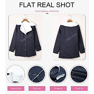 Dokotoo Womens Winter Jean Denim Jacket Coats Long Sleeve Open Front Fleece Jacket Stand Collar Button Down Sherpa Fashion Coats for Women 2024 Cardigans Outerwear with Pockets Blue Large