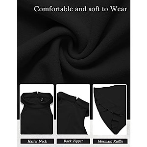 MEROKEETY Women's Sexy Halter Neck Sleeveless Evening Dress Slim Split Mermaid Prom Dresses,Black,XL