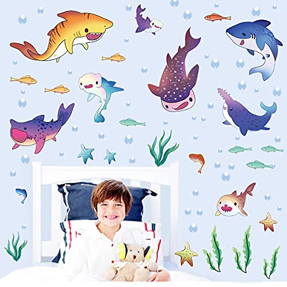 HUHUTU Kids Luminous Cartoon Wall Stickers Baby Nursery Children Decoration Decals Shark