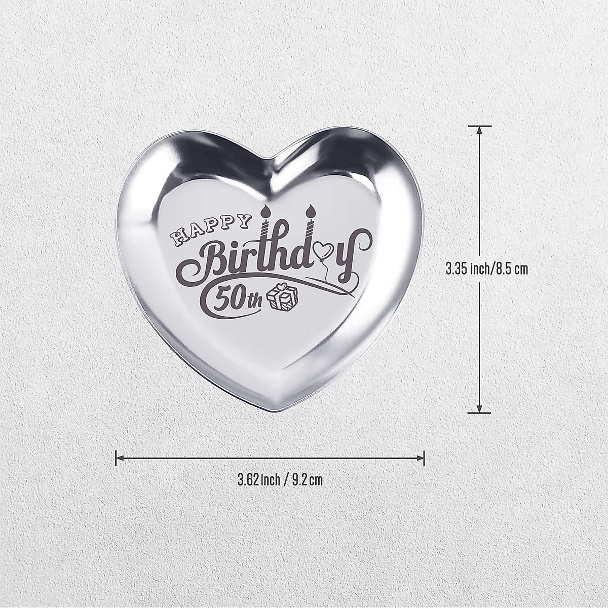 VWALK Stainless Steel 50th Birthday Jewelry Tray, Heart Shape, Personalized Laser Engraved, Dish, Gifts for Daughter, Sister, Niece, Friends