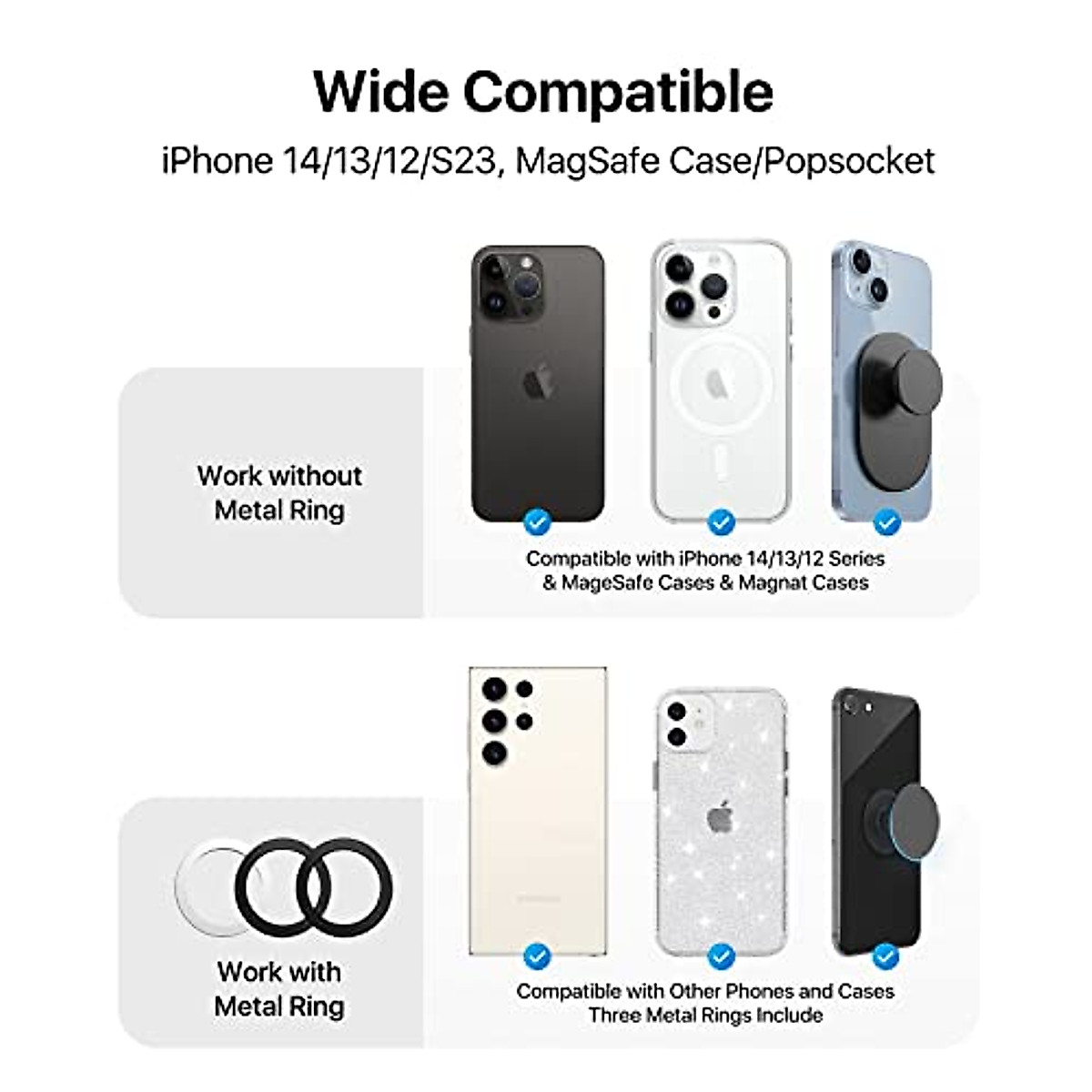 andobil Magnetic Phone Holder for Car [Fashion Bling, Invisible Mini] Compatible with MagSafe 3 Pop-Socket iPhone 14 Pro Max 13 12 S23 S22 15 etc, 360° Rotation Dashboard Mount, Cute Car Accessories