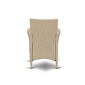 East West Furniture Valencia 5 Piece Outdoor Wicker Patio Furniture Sets Includes a Rectangle Bistro Dining Table with Glass Top and 4 Balcony Armchair with Cushion, 35x55 Inch, Cream