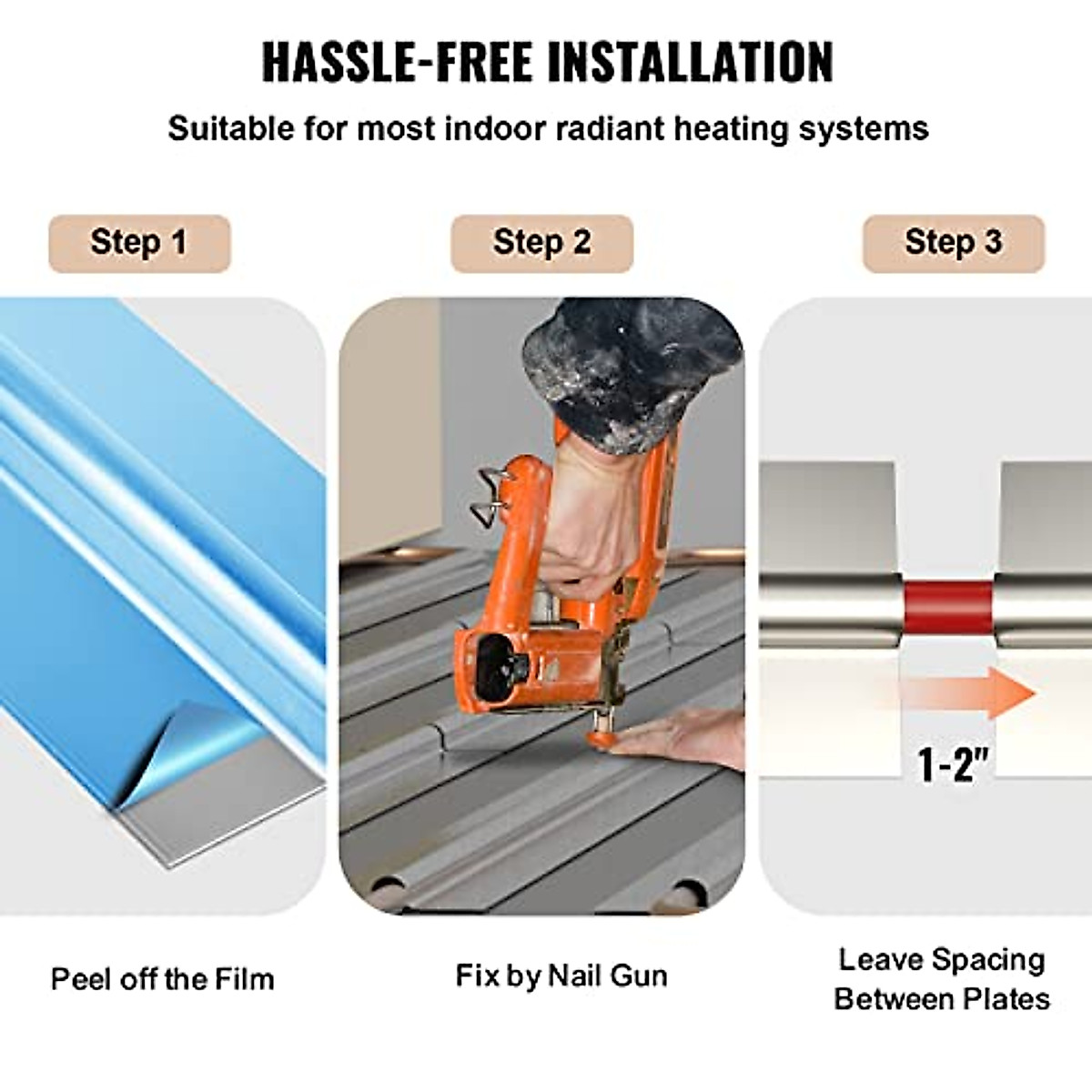 VEVOR PEX Heat Transfer Plates, 50 pcs Box Radiant Heat Transfer Plates, 4 ft Aluminum PEX Heat Transfer Plates, 1/2 inch Heat Transfer Plates designed for PEX Tubing