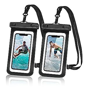 Mornex [2 Pack] Universal Waterproof Case Silicone Phone Pouch with Lanyard, Cellphone Dry Bag for iPhone 13/12/11 Pro XS MAX XR X 8 7 Plus Galaxy S21/20/10 for Beach Kayaking Travel, Black+Black