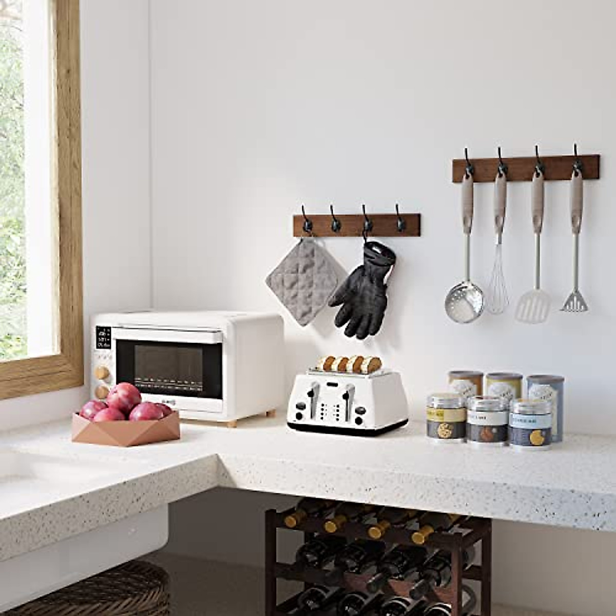 BAMEOS Wall Mounted Coat Rack, Bamboo Wall Coat Rack Hooks, 4-Hooks Rail for Entryway, Bathroom, Bedroom,Closet Room, Kitchen (Brown)