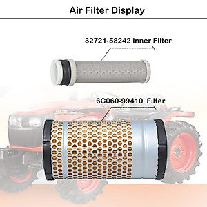 6C060-99410 Air Filter for compatible with Kubota 6C060-99410-A, K7311-82390-C, 6A100-82630-C Replace Model B1410, B1610, B2710 with 32721-58242 Inner Filter