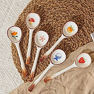 FYUEROPA Ceramic Soup Spoons Set Asian Spoons Chinese Japanese Tablespoon for Ramen Pho Wonton Dumplings Miso - Set of 6