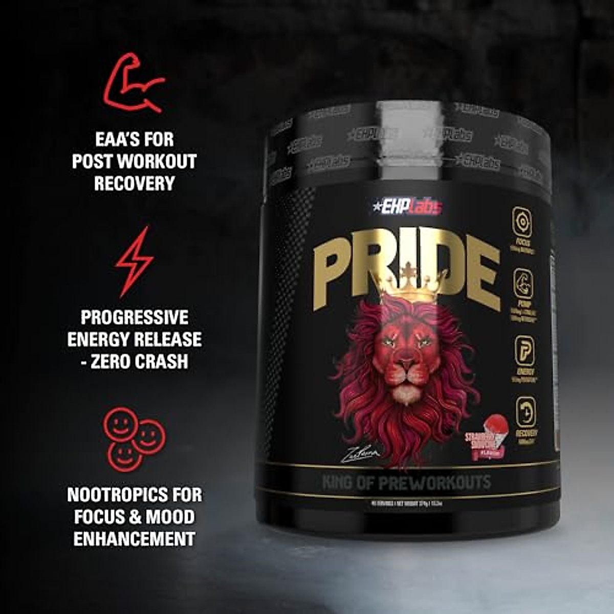 EHP Labs Pride Pre Workout Powder Energy Supplement - Sugar Free Preworkout for Men & Women, Energy Powder Boost Drink with BCAA - 280mg of Caffeine - Strawberry Snowcone (40 Servings)