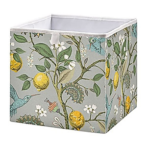 Lemons Flowers Hummingbirds Storage Basket Storage Bin Square Collapsible Nursery Hamper Decorative Storage Boxes Organizer for Home Office Dorm Shelf