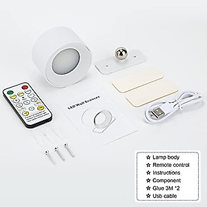 Lightess LED Wall Sconce, Wall Mounted Lamp with Rechargeable Battery Operated, 3 Brightness Level & 3 Color Temp 360°Rotate Magnetic Ball,Touch & Remote Control Wall Light for Reading Bedside