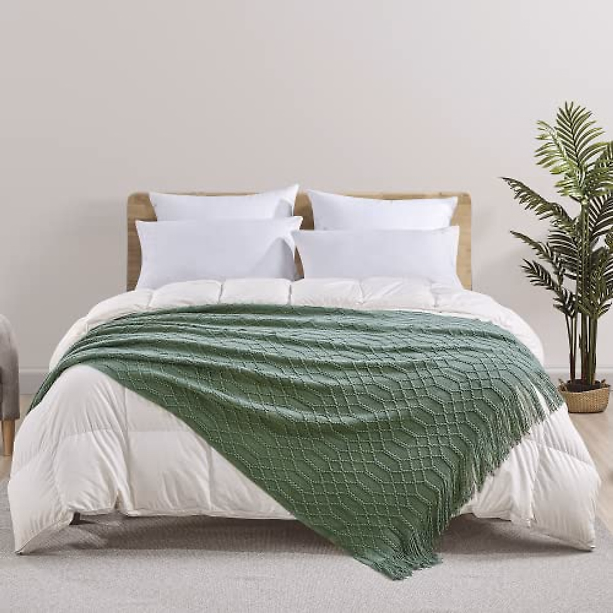 MOLLY ROCKY 100% Acrylic Knitted Throw Blanket Textured Solid Soft Decorative Throw for Sofa, Couch, Bed,50x60 Inch,Green