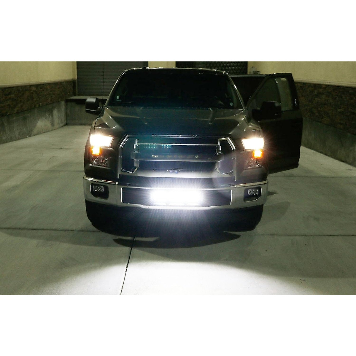 iJDMTOY Lower Grille Mount LED Light Bar Compatible with 2015-20 Ford F150 XLT Lariat Limited, Includes (1) 96W High Power LED Lightbar, Lower Bumper Opening Mount Brackets & On/Off Switch Wiring